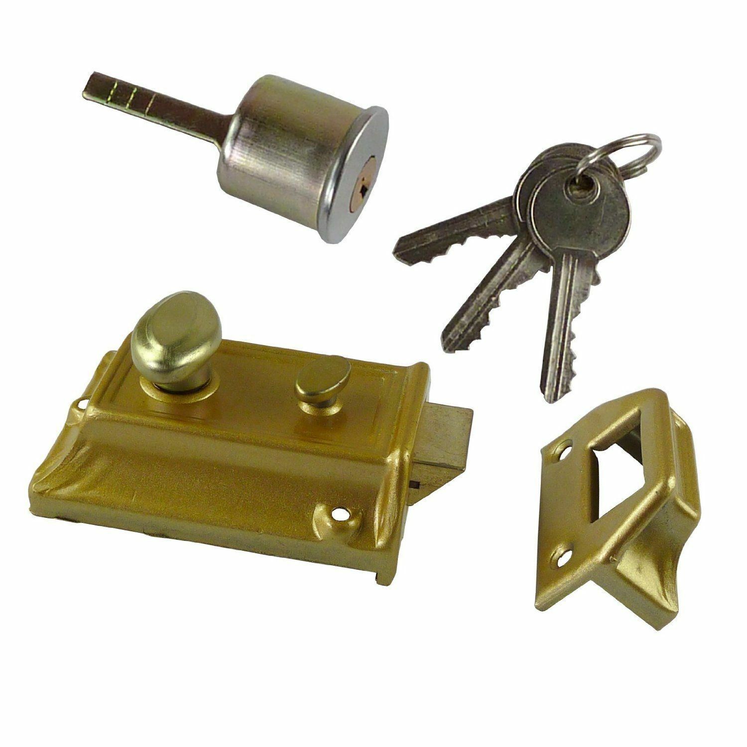 60mm Traditional Nickel Finish Rim Night Latch Extra Security with 3 ...