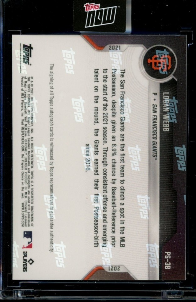 2021 Topps Now Postseason Logan Webb Blue Auto Autograph #PS-3B #d 4/49 ...