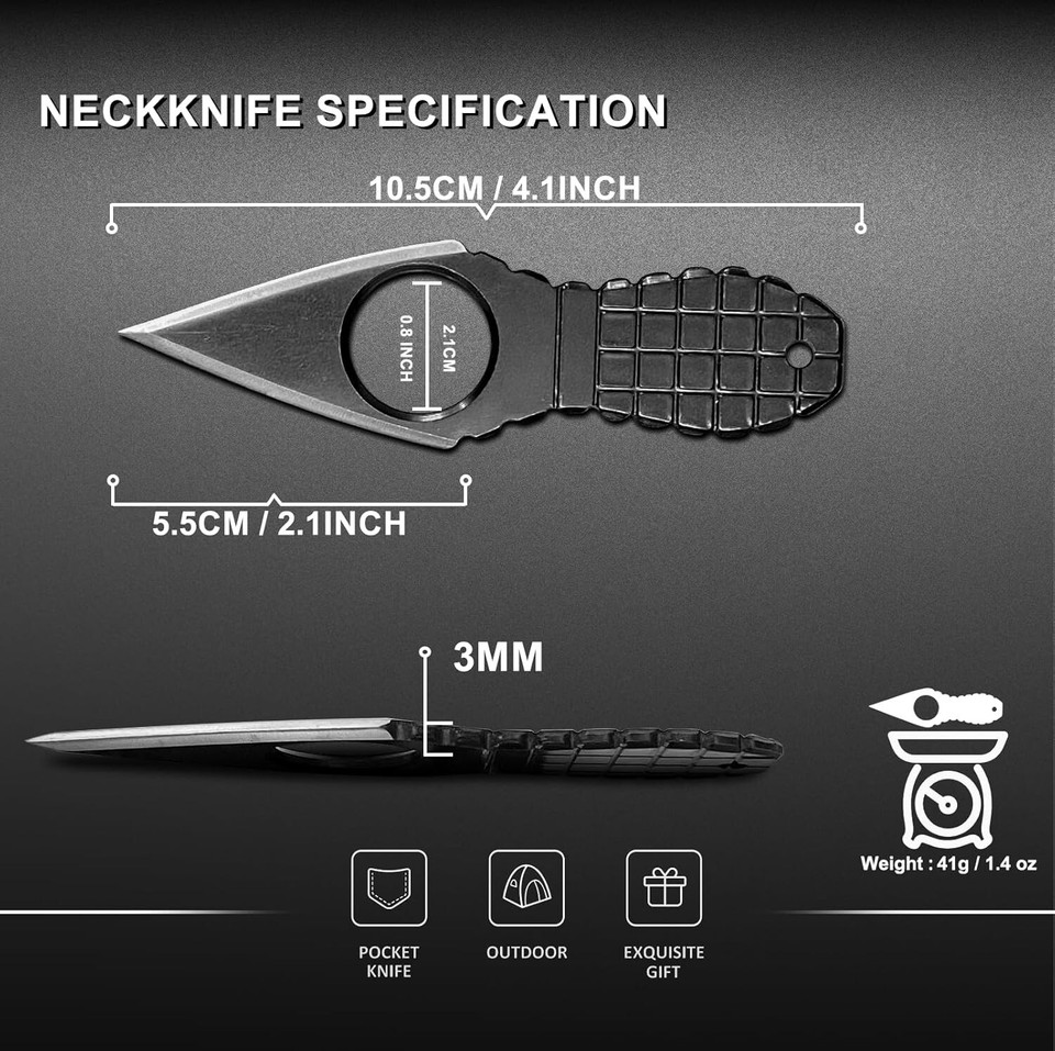 Fixed Blade Knife Self Defense Weapon Mini Defence Tool Survival Black ...