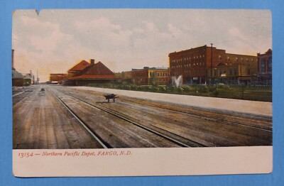 Fargo ND Northern Pacific Railroad Station Train Depot Antique Postcard ...