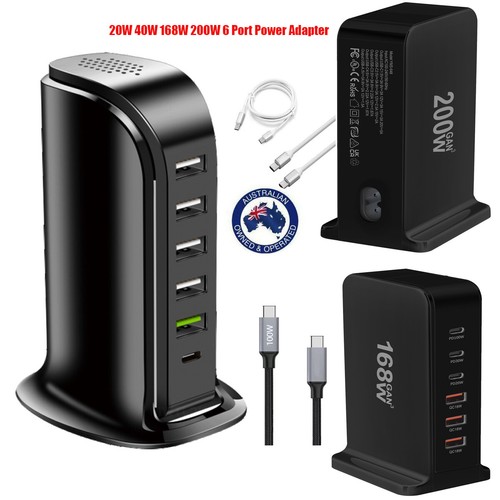 6 Port USB USBC Charging Station Desktop Charger Rapid Tower Power ...