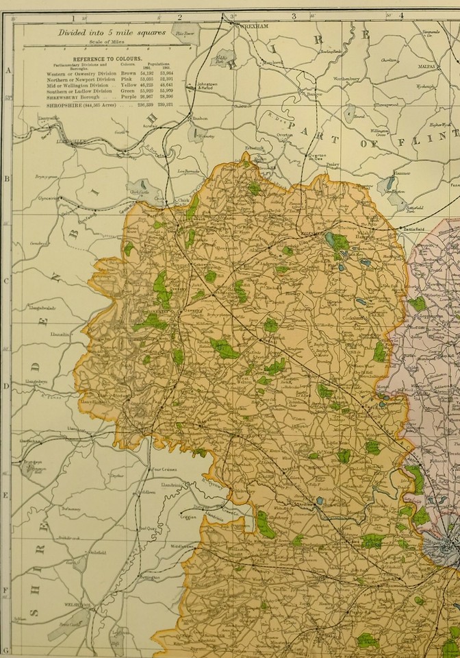 1902 MAP NORTH SHROPSHIRE ELLESMERE WHITCHURCH SHREWSBURY WELLINGTON ...
