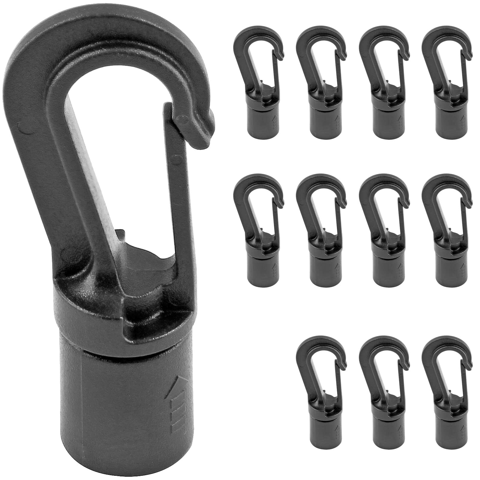 12Pcs Bungee Shock Cord End Hooks Black Plastic Shock Cord End Snap ...