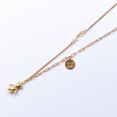 Woman 18K Gold Plated Stainless Steel Cute Bear Good Luck Disc Pendant ...