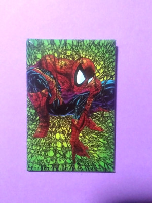 MARVEL Entertainment Group Spider-Man in Web Rectangle Pin Back vintage ...