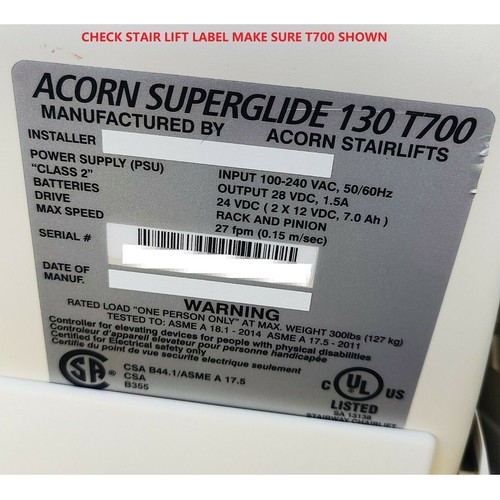 Power Supply Charger for Acorn StairLift SuperGlide 130 T700 After 2014 ...