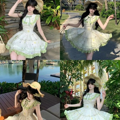 Lolita Sweet Doll Collar A-Line Dress Bow Party Princess Cute Ruffle ...