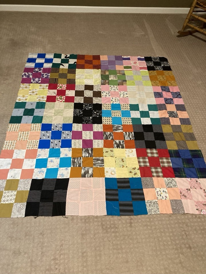 Patchwork Quilt Top Only Unfinished Vintage Fabric | eBay