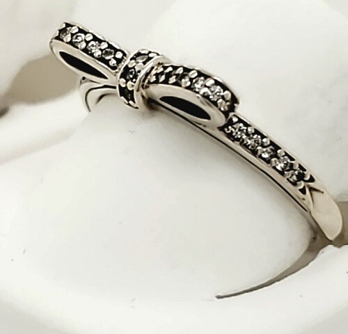Pandora 925 silver 190906cz 197232cz Bow design ring stack band many ...