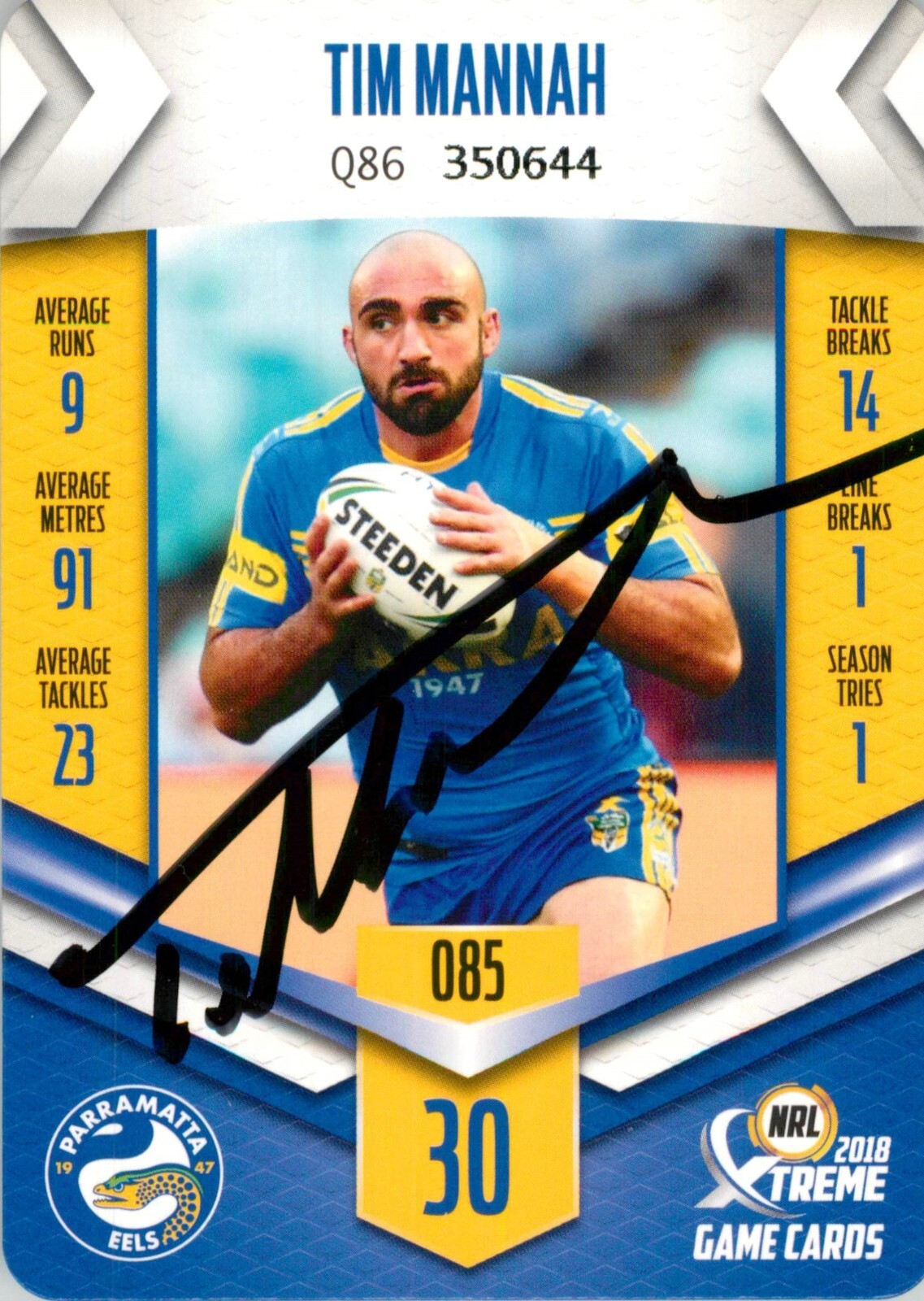 Signed 2018 Parramatta Eels NRL TLA Xtreme Card - Tim Mannah | eBay