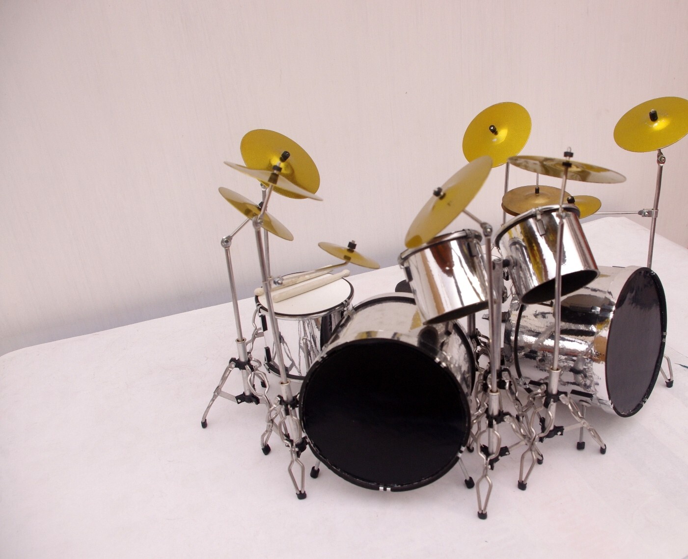 Miniature Drum Set Kit Double Bass Drum Silver Black Miniature Replica ...