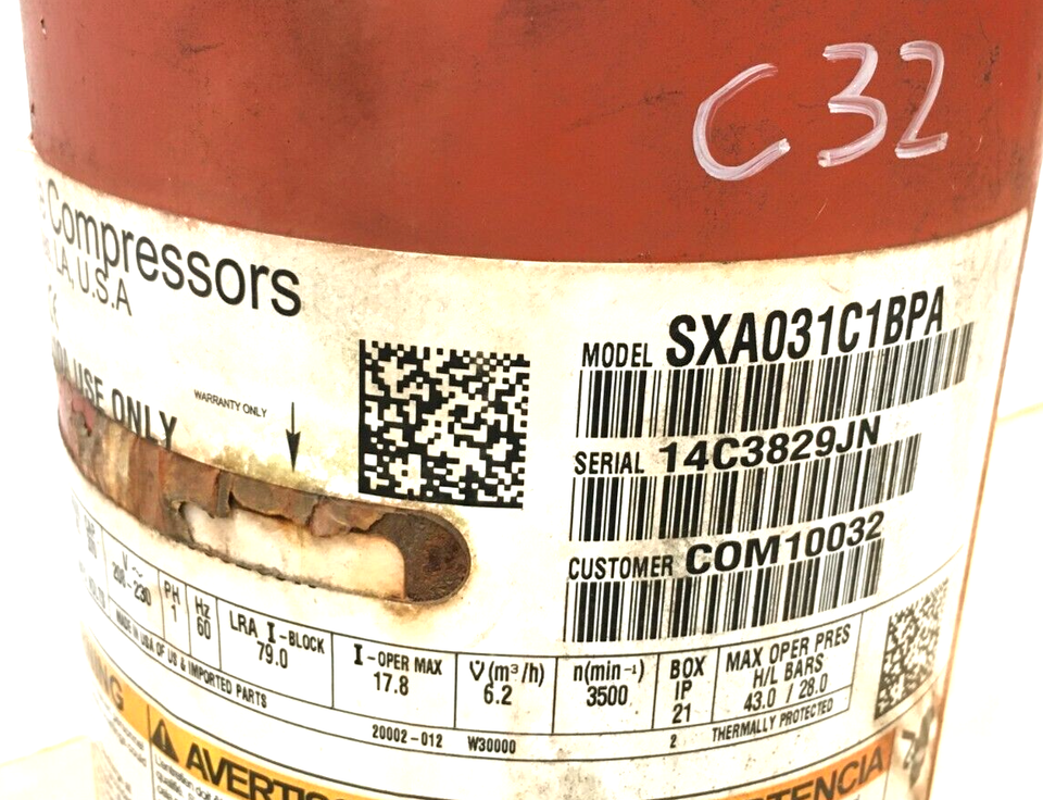 Alliance Scroll Compressor SXA031C1BPA COM10032 208-230V 60 Hz 1 PH ...