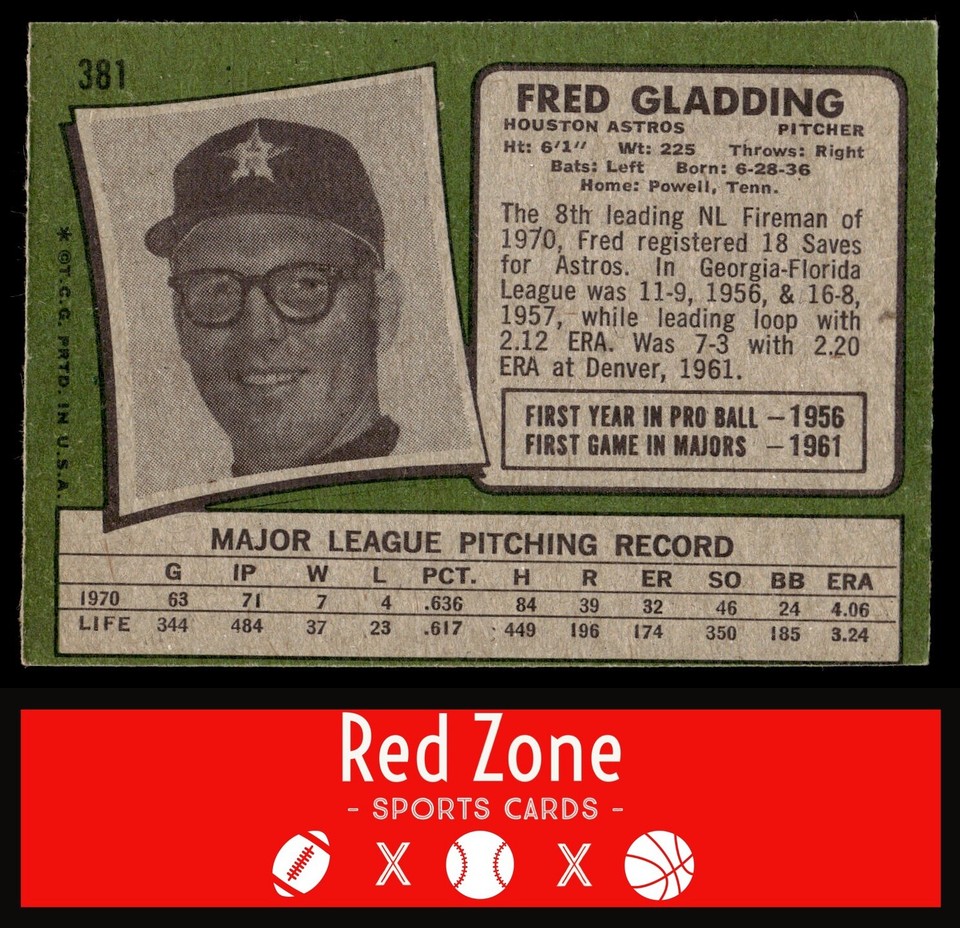 1971 Topps - #381 Fred Gladding EX+ | eBay