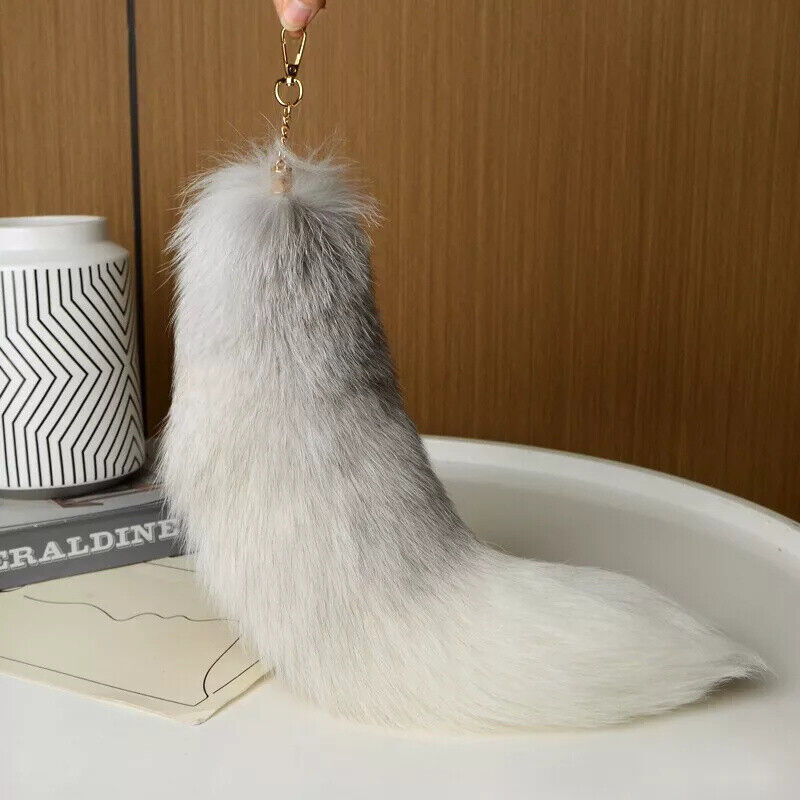 16"-18" Real Fox Fur Tail Keychain Bag Charm Furry Pendant Costume ...
