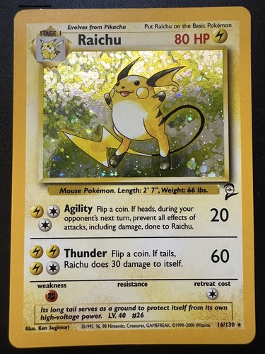 Pokemon TCG Raichu 16/130 Base Set 2 Holo NM *Rare WoTC Swirl* | eBay