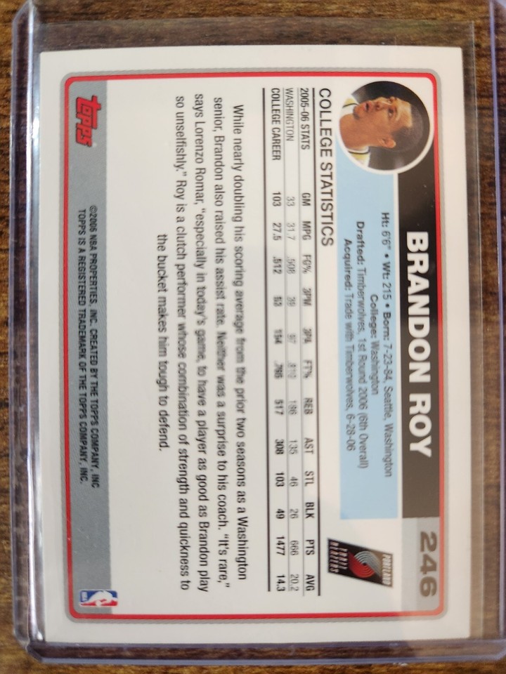 2006-07 Topps Brandon Roy Rookie RC #246 Portland Trail Blazers | eBay
