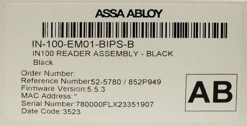 ASSA ABLOY IN 100 EM01 BIPS B Model IN100 CARD Reader Lock Assembly ...