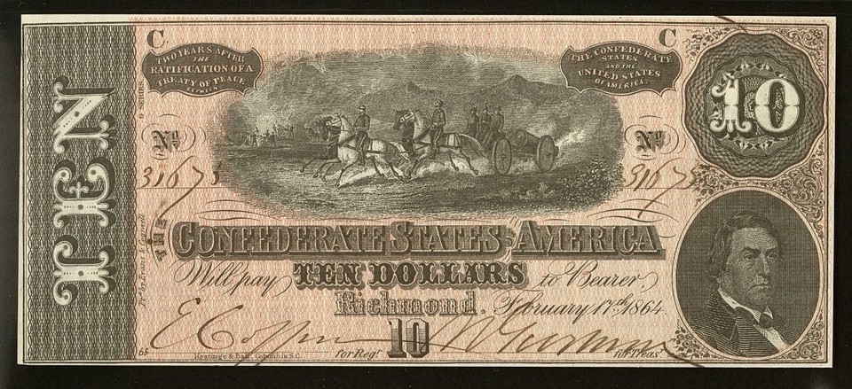 PCGS 64. T-68 1864 Confederate States $10 Civil War Obsolete Banknote ...