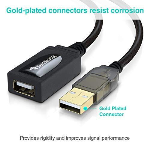 BlueRigger USB Extension Cable (16FT/5M, Long Active USB2.0 Extender ...