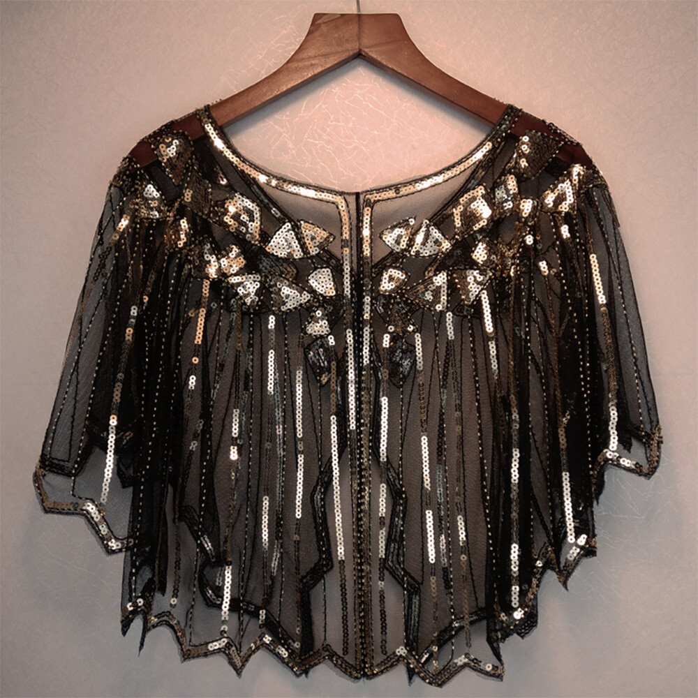 ️Vintage Gold Women 1920s Shawl Wraps Sequin Evening Cape Bridal Bolero ...