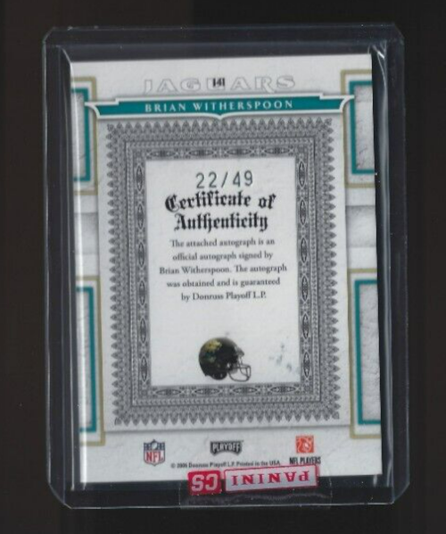 2008 Brian Witherspoon Playoff National Treasures Authentic Signature ...