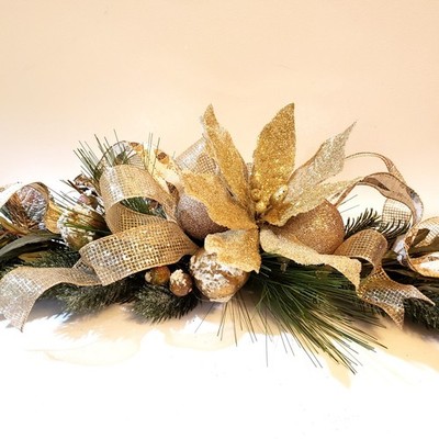 Gold poinsettia Christmas centerpiece, Christmas table swag, Mantel ...