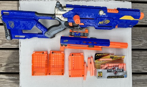 Nerf N-Strike CS-6 LongStrike Dart Blaster Sniper Rifle 3 Loaded Clips ...