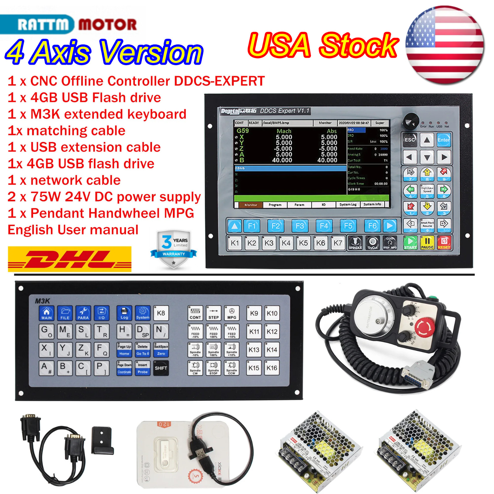 『US』4 AXIS CNC DDCS Expert Controller Offline Standalone PLC Control ...