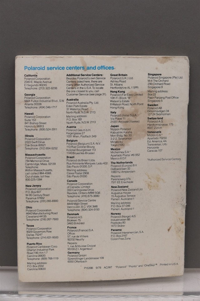 Polaroid Sonar One Step Pronto Land Camera Original English Instruction ...