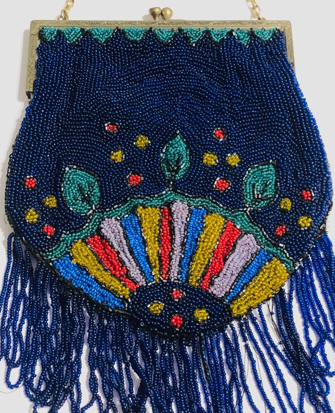 Antique Handmade Beaded Purse Cobalt Blue - Gem