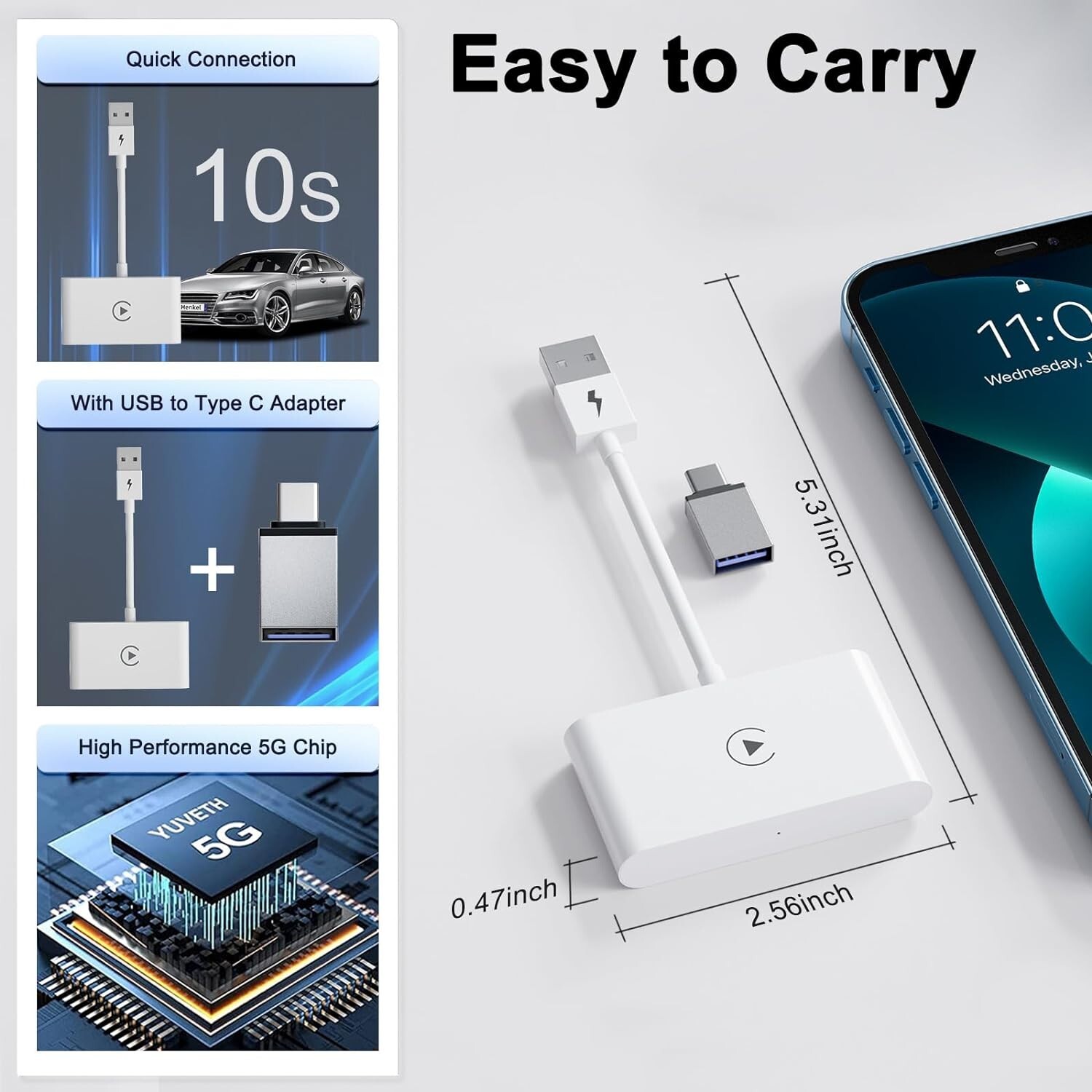 iPhone Wireless CarPlay Adapter, Wireless Apple Carplay Dongle Adapter ...