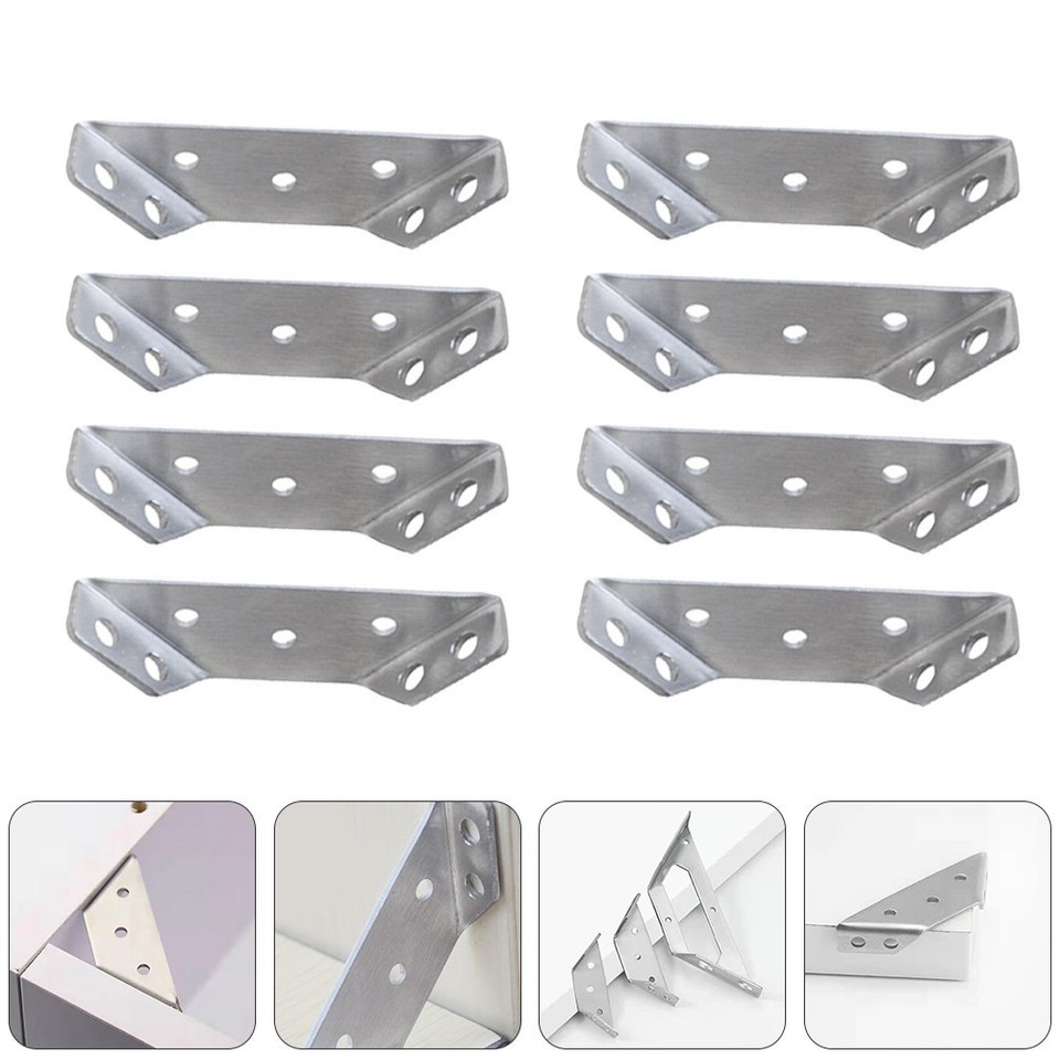 12 Pcs Silver Stainless Steel Angle Corner Brackets Trapezoid Right ...