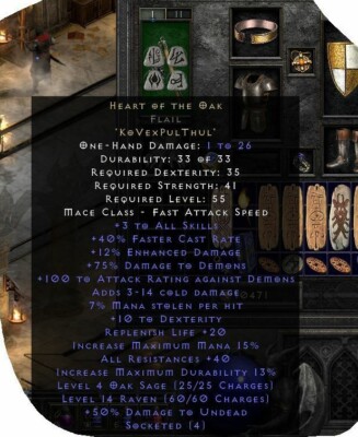 D2 D2R Diablo 2 Resurrected (PC)💥 NL 💥Heart Of The Oak Flail PERFECT 40 ...