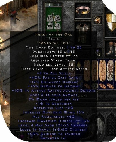 D2 D2R Diablo 2 Resurrected (PC)💥 NL 💥Heart Of The Oak Flail PERFECT 40 ...