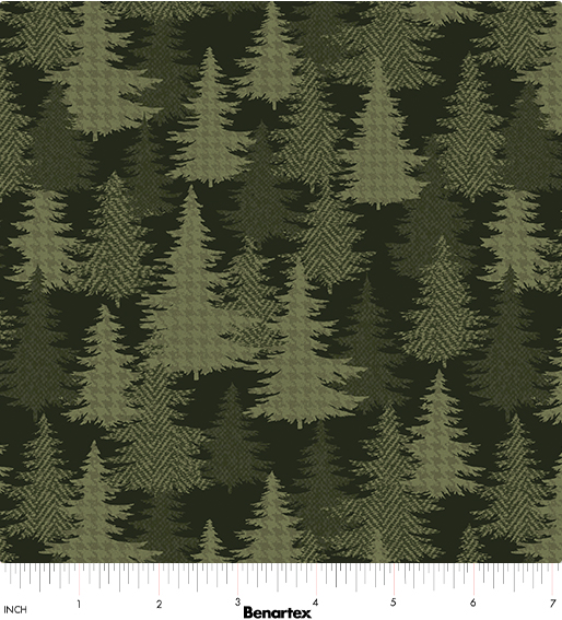 Christmas Tree Fabric Winter Forest Pine Trees Green Cotton Benartex By ...