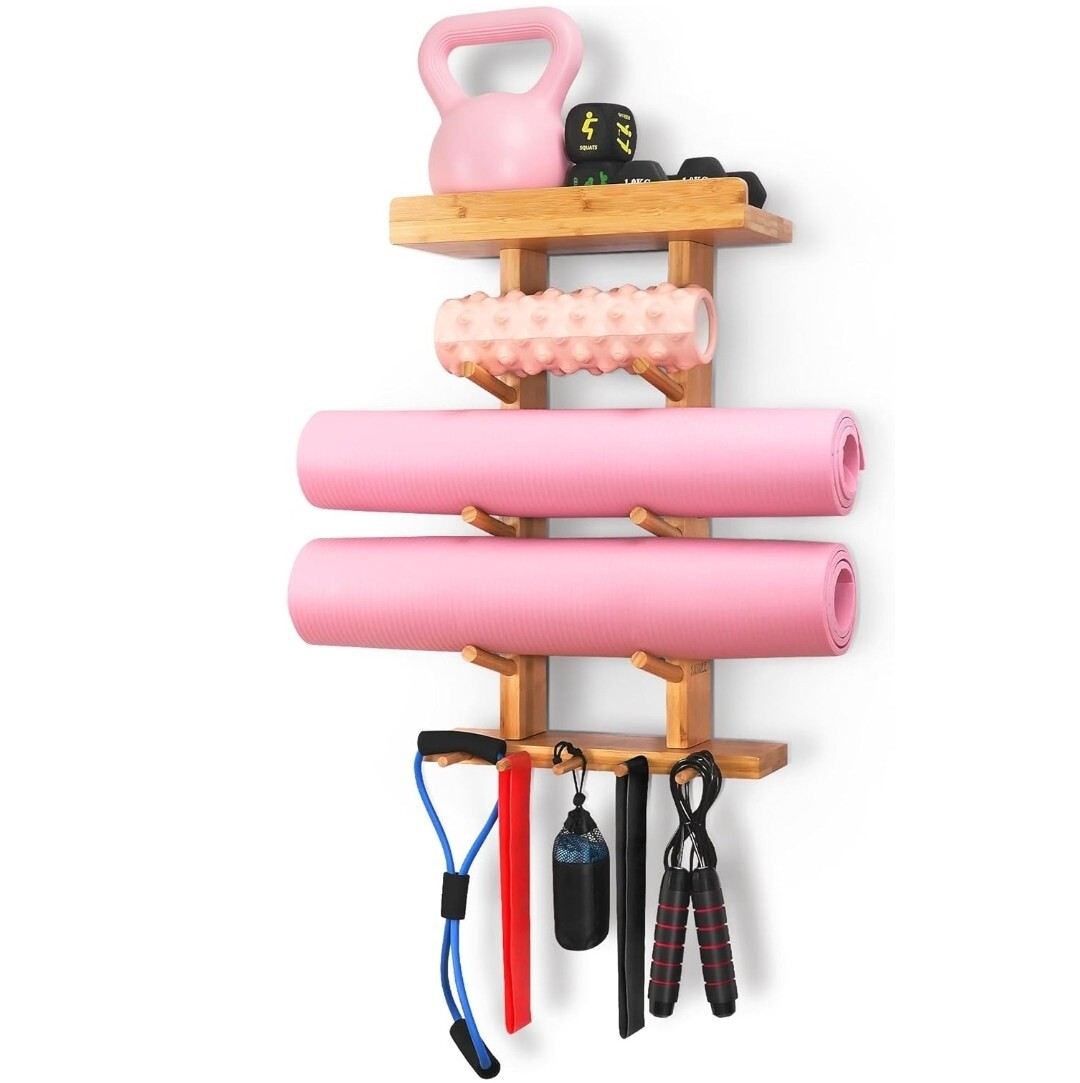 Bamboo Yoga Mat Holder Wall Mount - Yoga Mat Storage Wall Mount ...