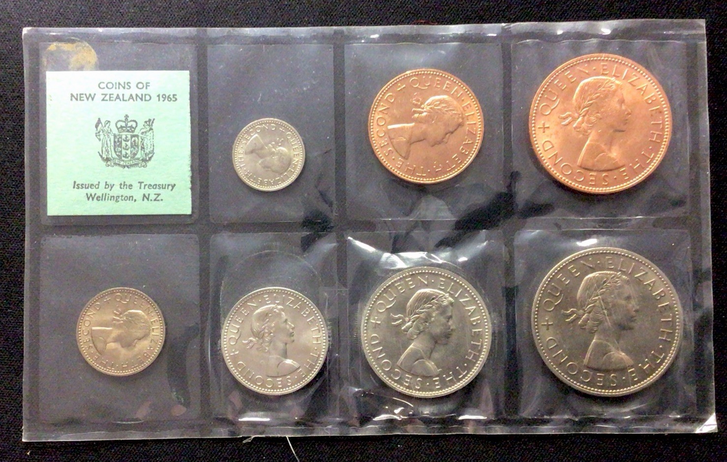 1965 New Zealand Coin Mint Set UNC! Last Pre-Decimal! Green Label! ENN ...
