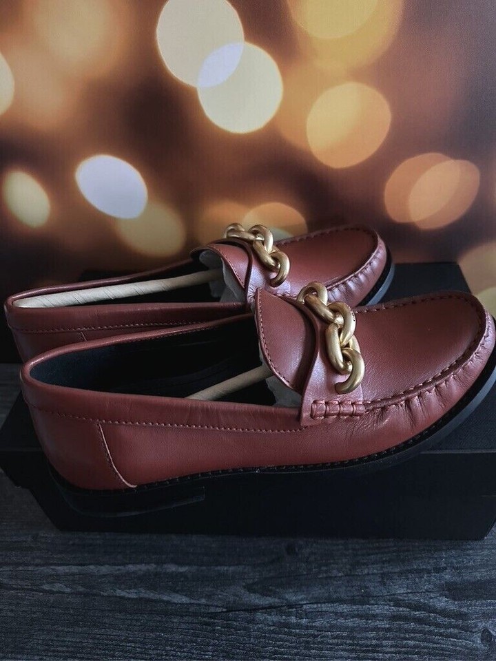 COACH Jess Leather Chunky Chain Link Logo Accent Loafer Flats Womens ...