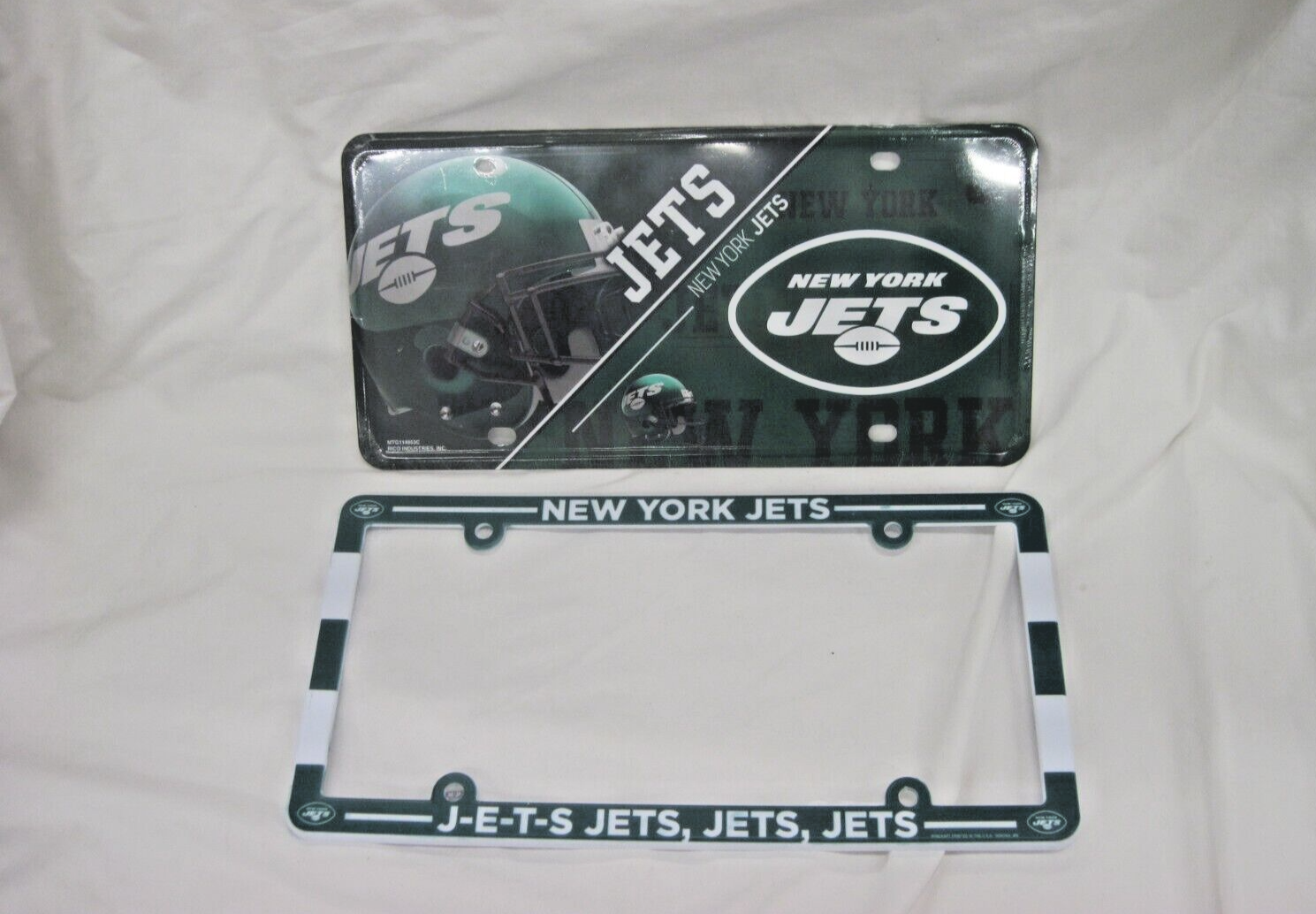 NEW YORK JETS TWO LOGO METAL LICENSE PLATE/PLASTIC FRAME 6" X 12" NEW ...