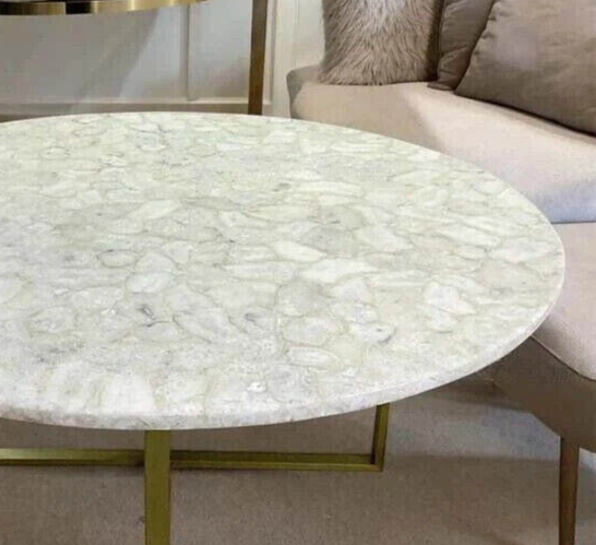 30" Round White Quartz Table Top Handmade Cafeteria Luxury Furniture ...