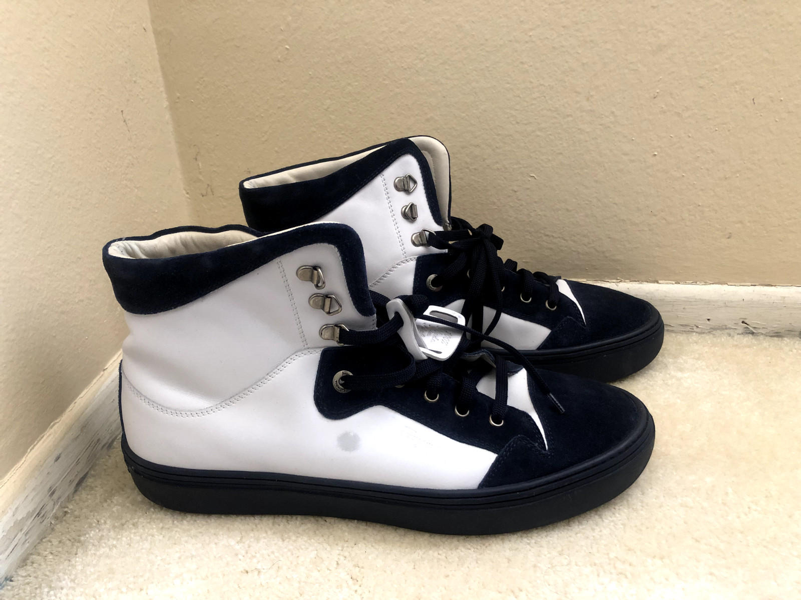 Men's High Top Navy Blue and White, Leather and Suede… - Gem