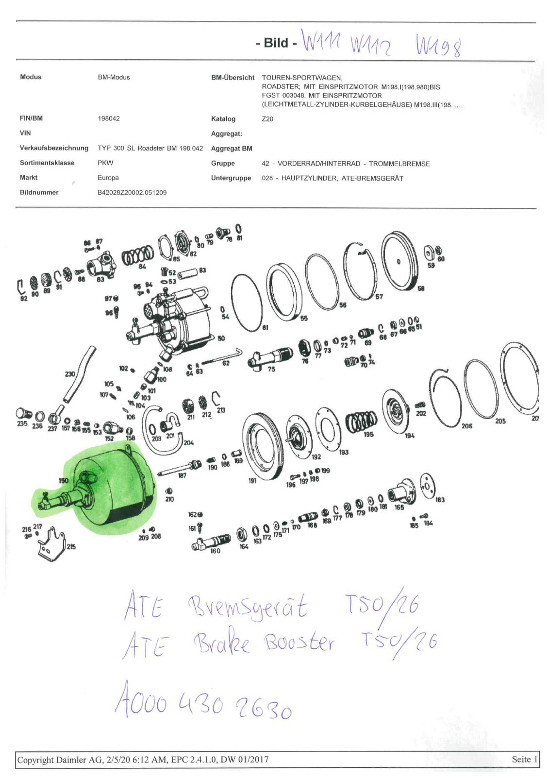 NEU Mercedes W111 W112 300SL W198 ATE Bremsgerät T50/26 Brake Booster ...