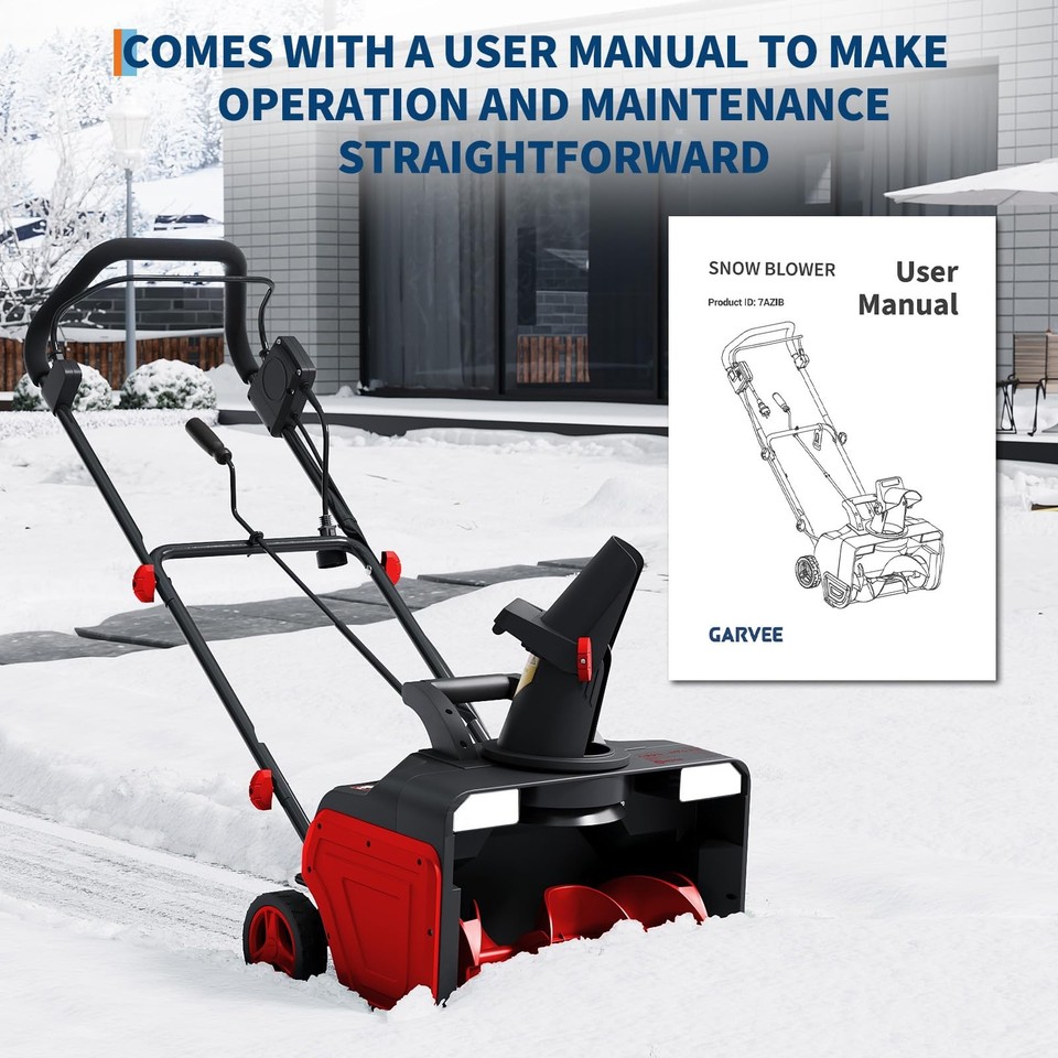 20" Corded Electric Snow Blower 25 ft Snow Throwing Distance with Dual ...