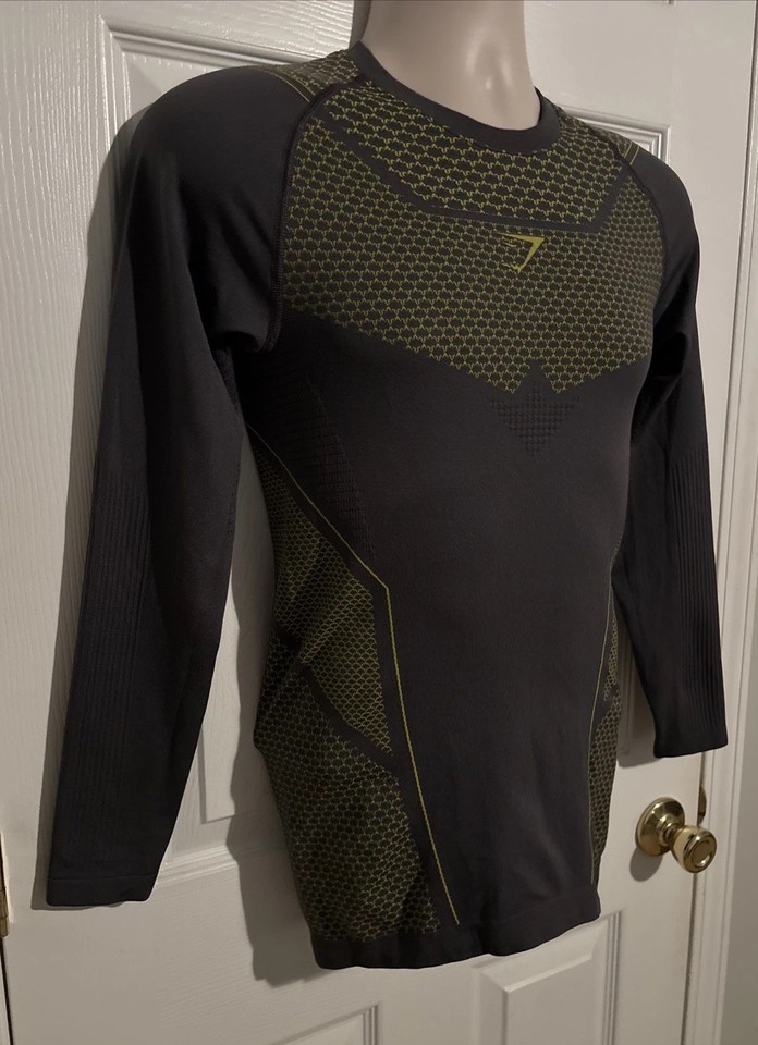 GymShark Onyx V4 Green/Grey Size Small Long Sleeve Compression Shirt | eBay