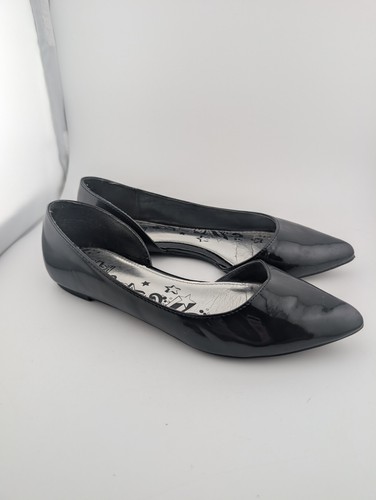 Brash Size 6 Black Pointy Ballet Flats Open Side Faux Patent Leather ...