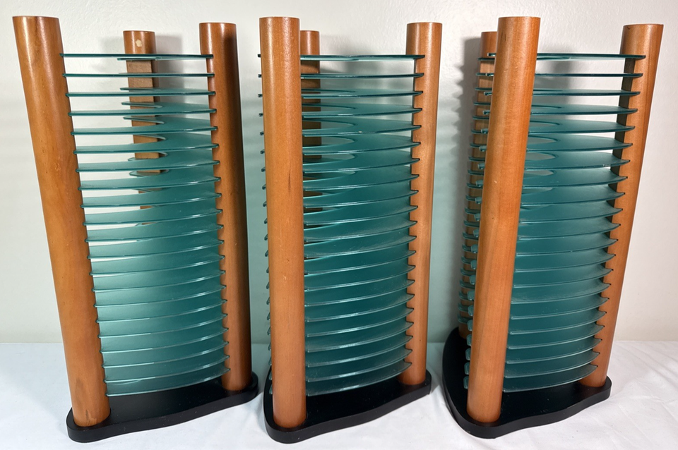 Lot of 3 / 20 CD Storage Tower / Teal & Wood | eBay
