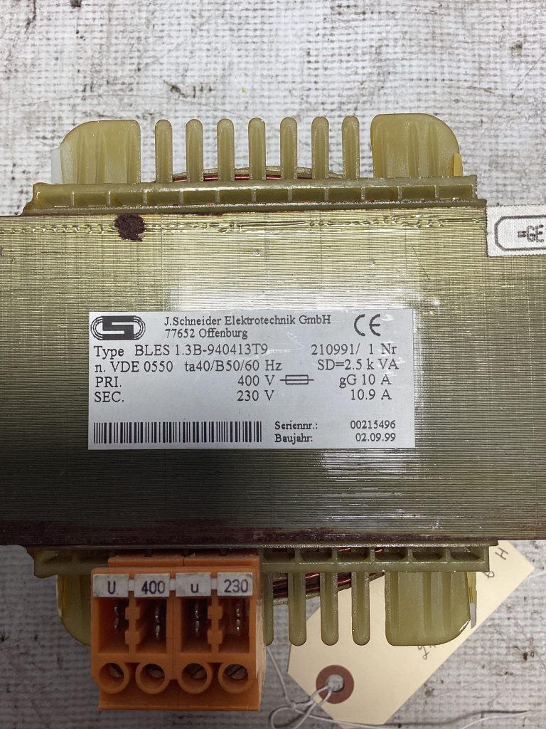 J Schneider Electric Transformer BLES 1.3B-940413T9; 400 Volt Primary ...