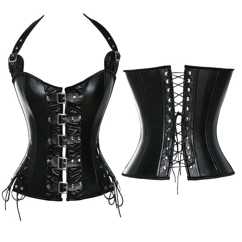 Women Black Burlesque Corset Basque Cincher Lace Up Steampunk Bustier ...