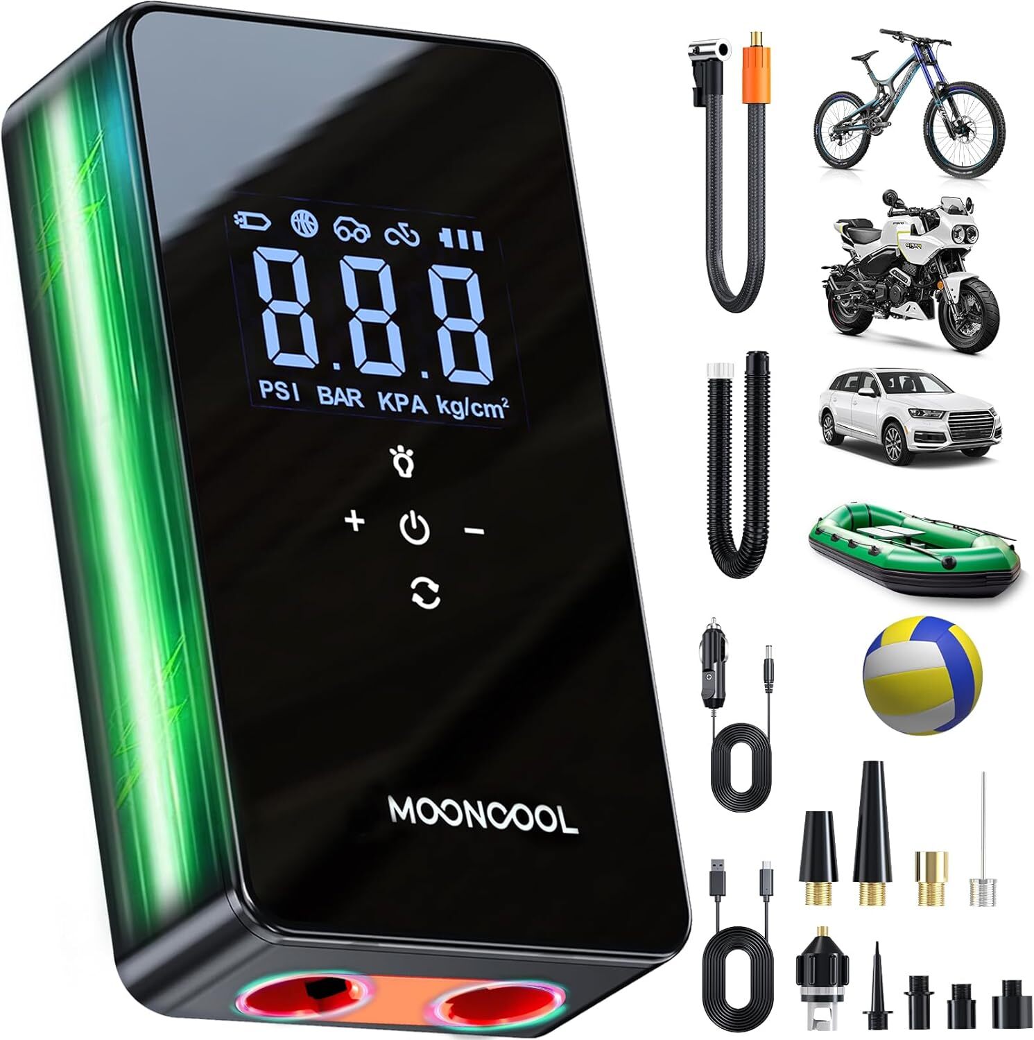 MOONCOOL Cordless Electric Air Pump for Bike Tires Air Compressor 2 ...