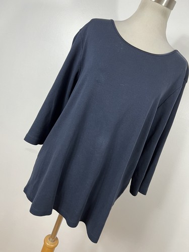 CJ Banks 1X Shirt Top Navy Blue Layer Your Look Cotton 3/4 Sleeve Woman ...
